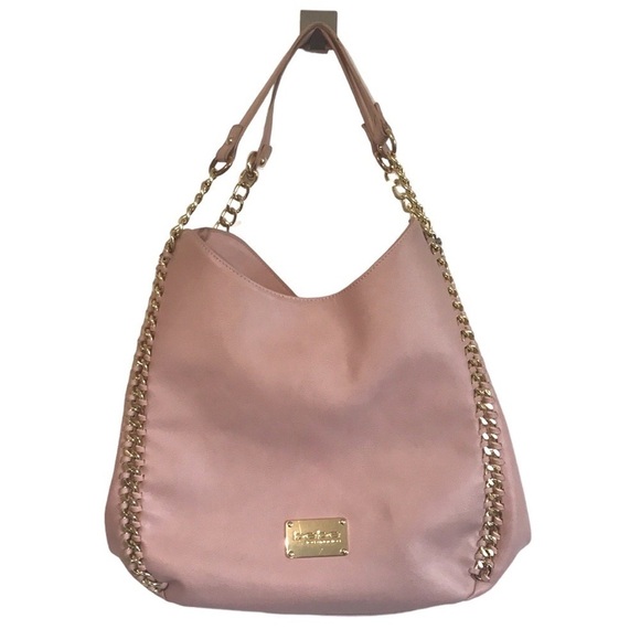 bebe | Bags | Bebe Collette Triple Entry Gold Pink Large Hobo Bucket ...